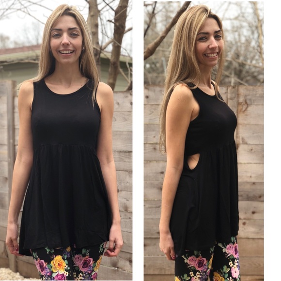 Tops | Cape Back Open Side Tunic In Black | Poshmark